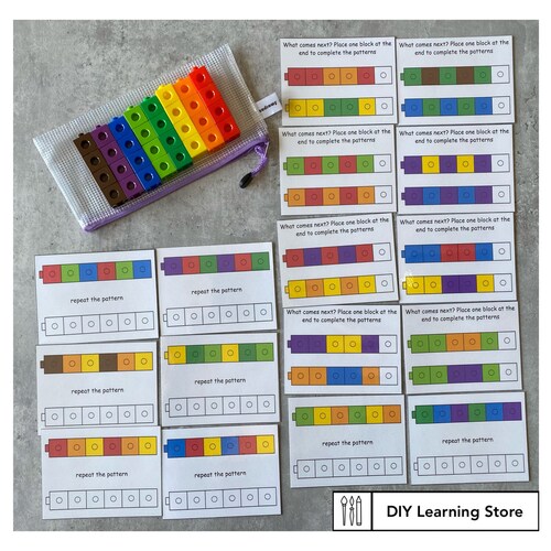 Patterns With Colored Tiles Task Box Activity Set - Etsy