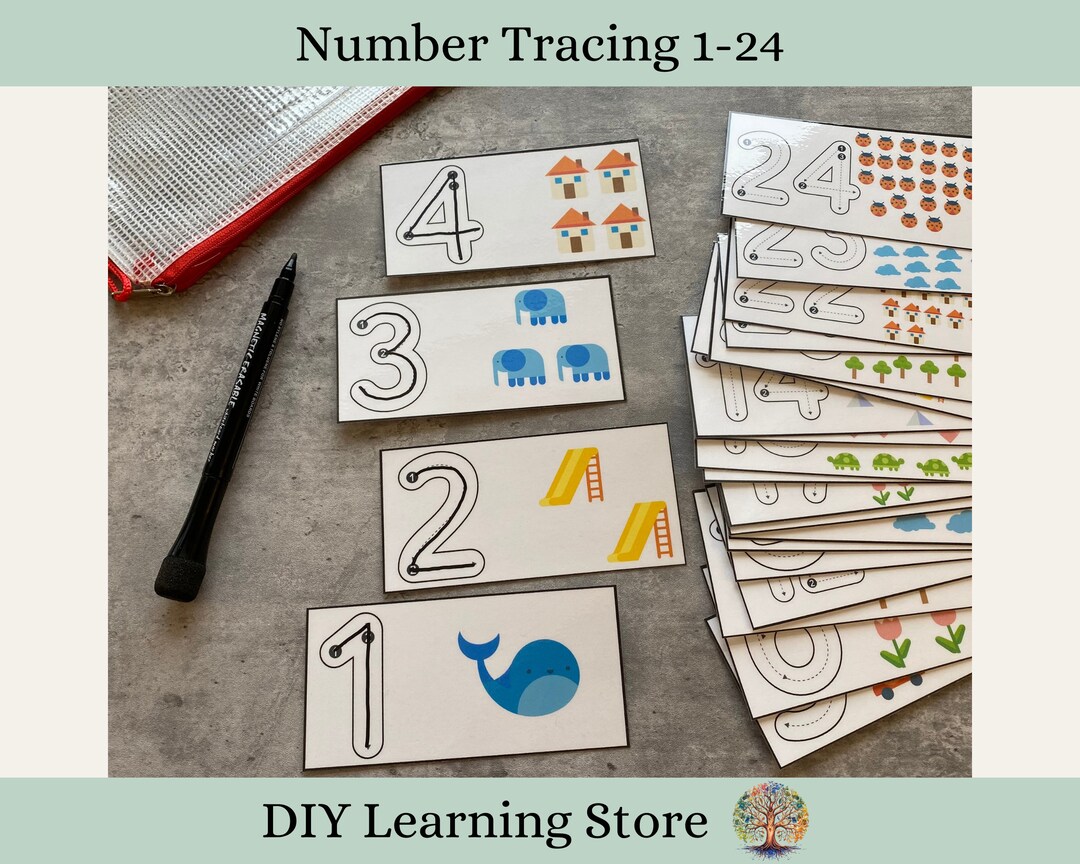 Number Tracing and Counting 1-24 Activity Set-montessori Learning Toy ...