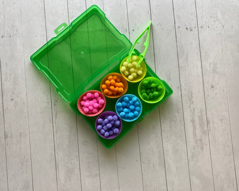 Counting and Color Sorting With Mini Poms Task Box Activity Set ...