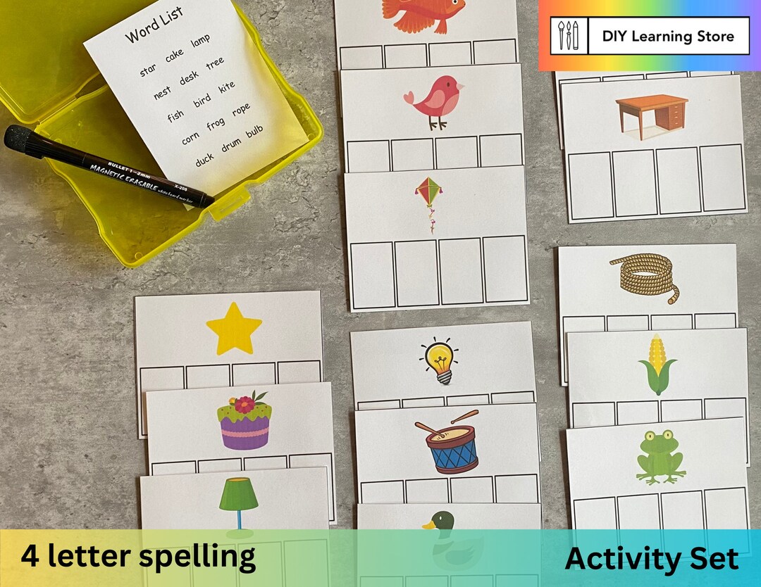 Spelling Practice-4 Letter Words Task Box - Etsy