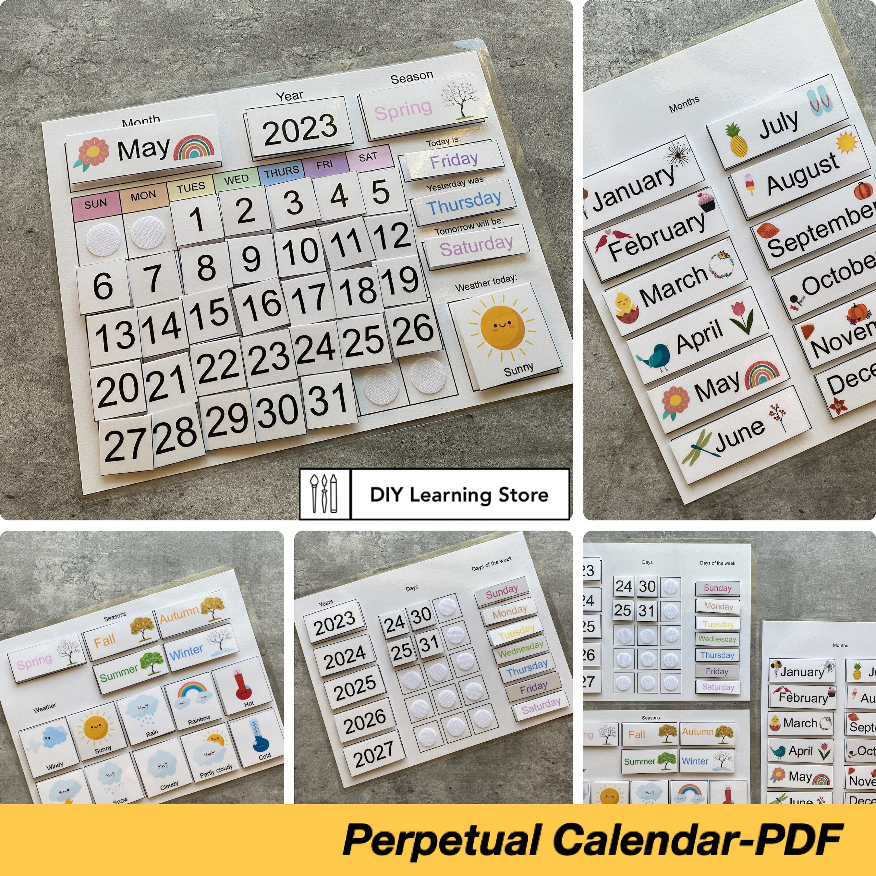 Kids Calendar- Preschool Calendar- Perpetual Calendar- Homeschool ...