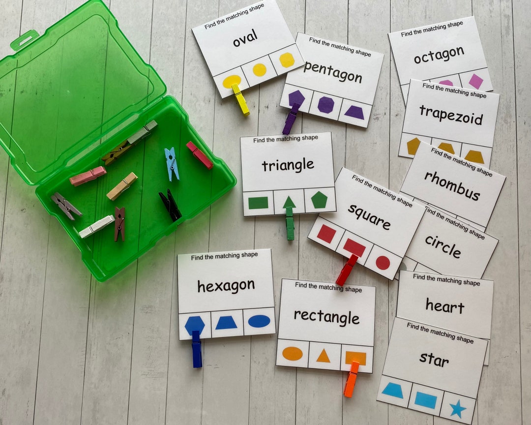 Shape Matching With Clothespins-activity Set Montessori Learning Toy ...