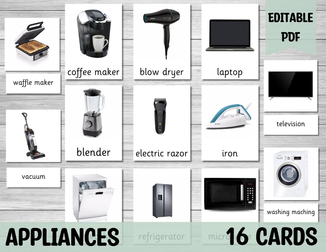 Appliances Montessori 3 Part Flash Cards Instant Download - Etsy