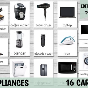 Appliances- Montessori 3 Part Flash Cards- Instant Download- Editable ...