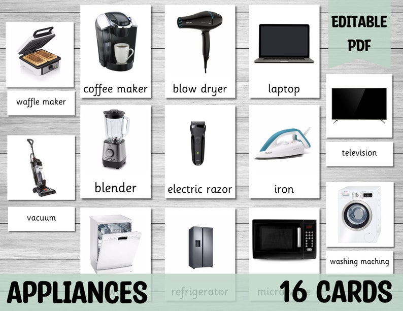 Appliances Montessori 3 Part Flash Cards Instant Download - Etsy