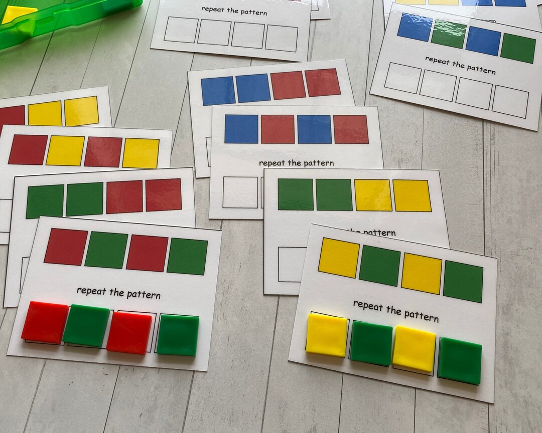 Patterns With Colored Tiles Task Box Activity Set Preschool, Homeschool ...