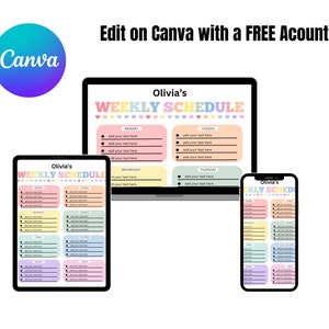 Kids Weekly Schedule- Editable Canva Template- Chore List- Task Planner ...