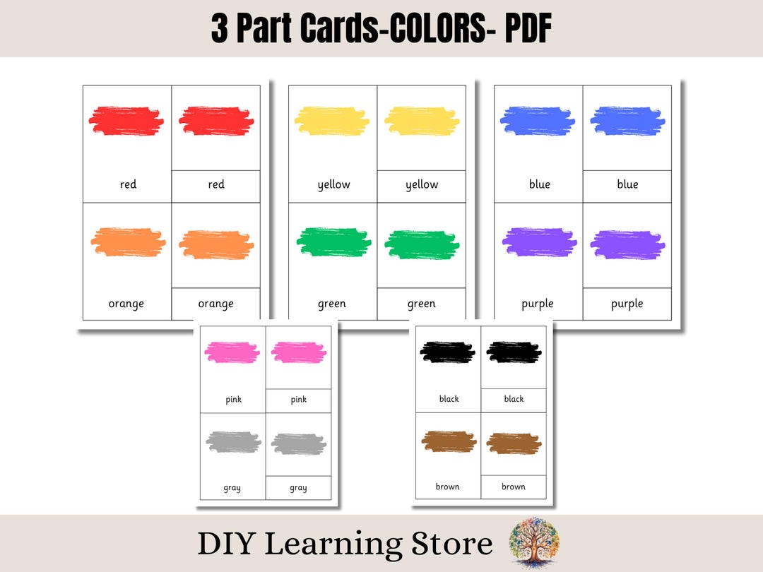 3 Part Cards- Colors- Montessori Nomenclature- Flashcards- Three Part ...