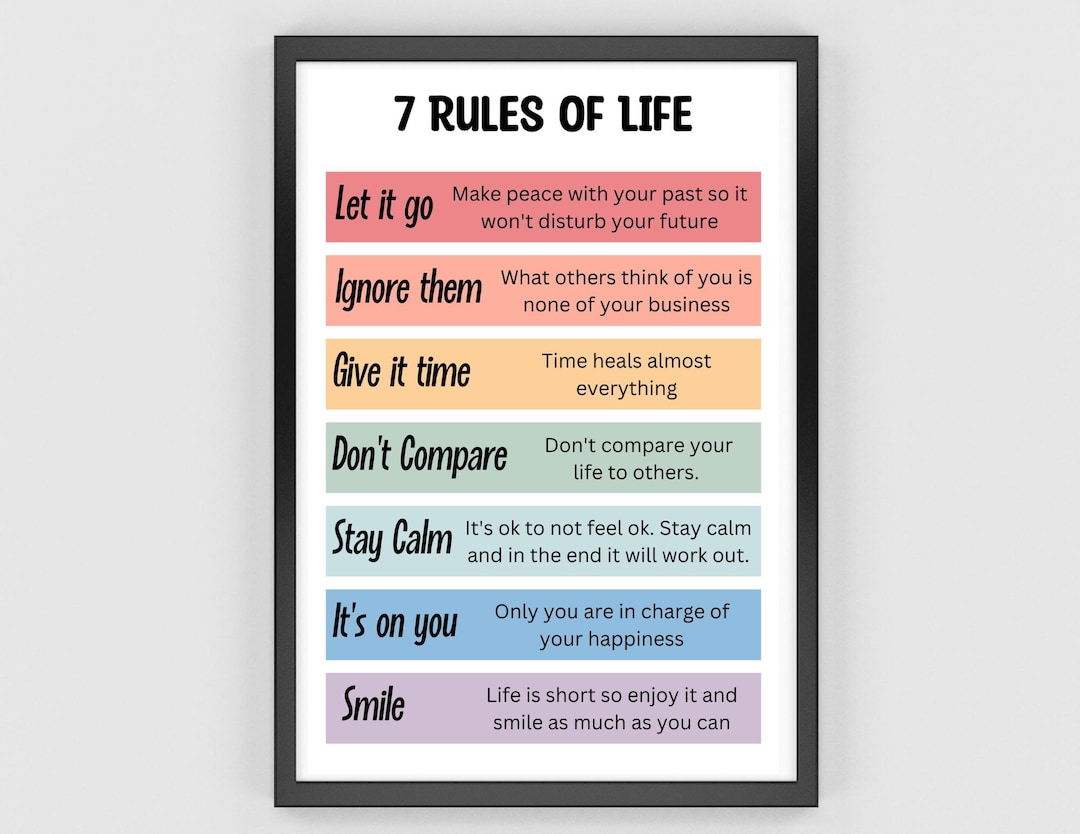 7 Rules of Life Poster- Mental Health Prints- Therapy Office Décor ...