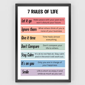 7 Rules of Life Poster- Mental Health Prints- Therapy Office Décor ...