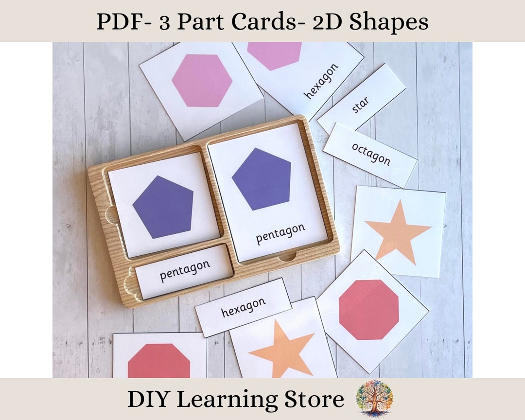 2D Shapes- Montessori 3 Part Flash Cards- Instant Download- Editable ...