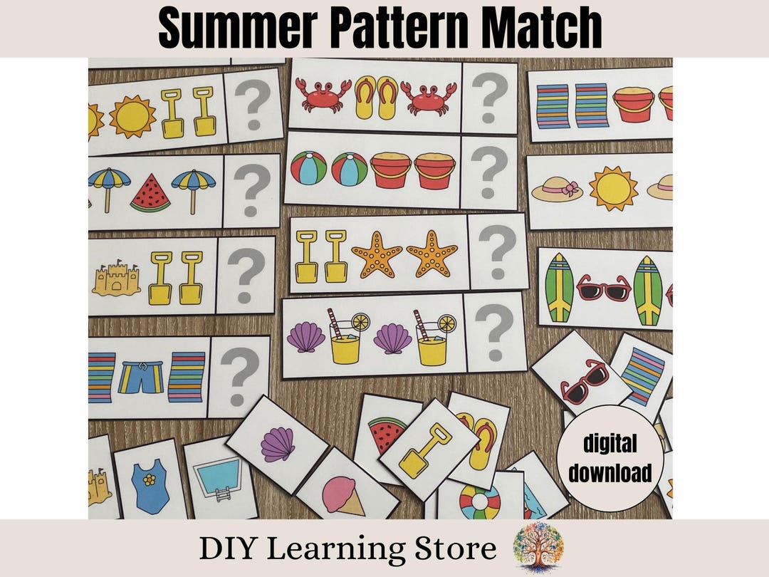 Prek Pattern- Summer Themed Cards- Toddler Activities- Preschool ...