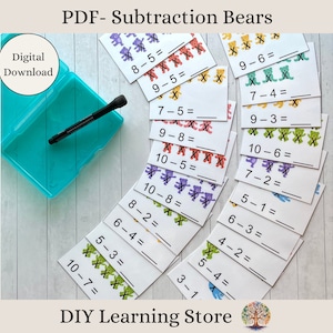 Subtraction Bears Activity Card- Instant Download- Montessori Learning ...