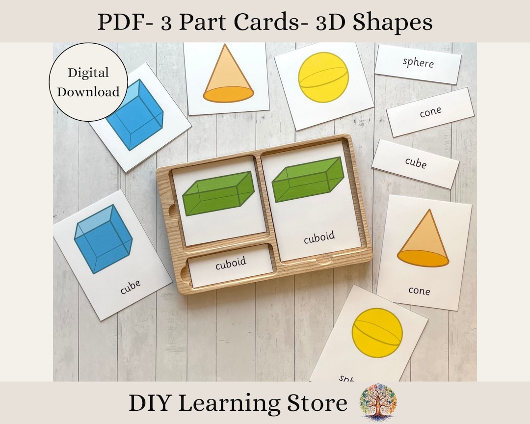 3D Shapes- Montessori 3 Part Flash Cards- Editable PDF- Instant ...