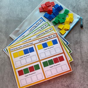 Patterns With Colored Tiles- Learning Mat Activity Set- Montessori ...