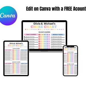 Editable Chore Chart for Two Kids | Canva Template | Behavior Tracker ...