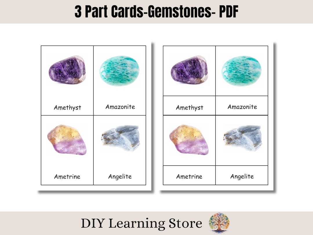 3 Part Cards- GEMSTONES- 40 Editable Flashcards- Montessori Cards ...