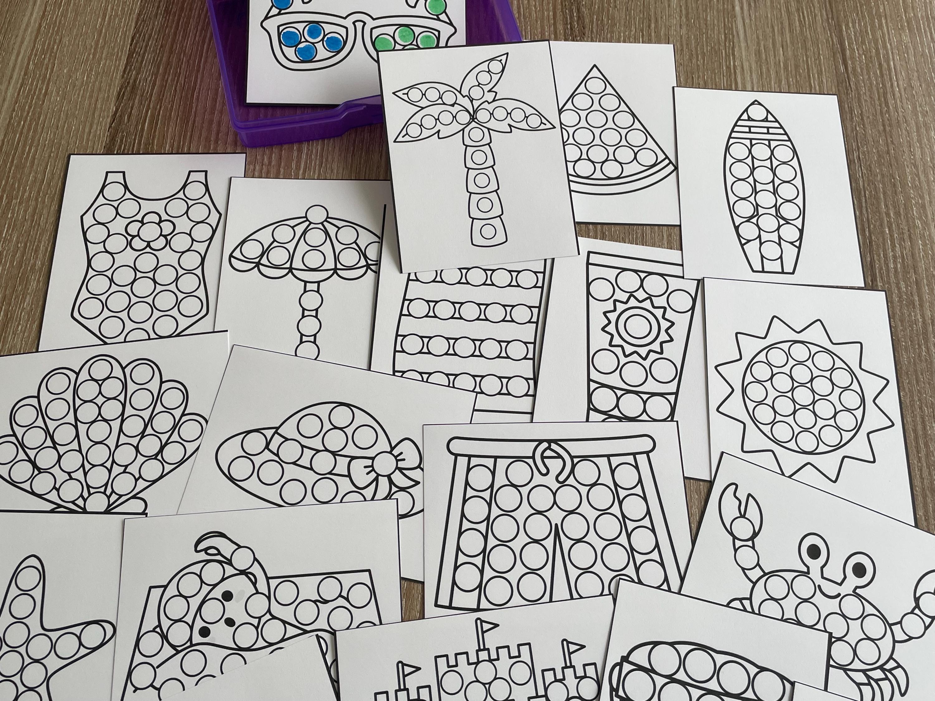 Dot Marker Coloring Pages- Summer Themed Cards- Toddler Activities ...
