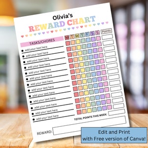 Kids Reward Chart- Editable Canva Template- Printable and Reusable- Job ...