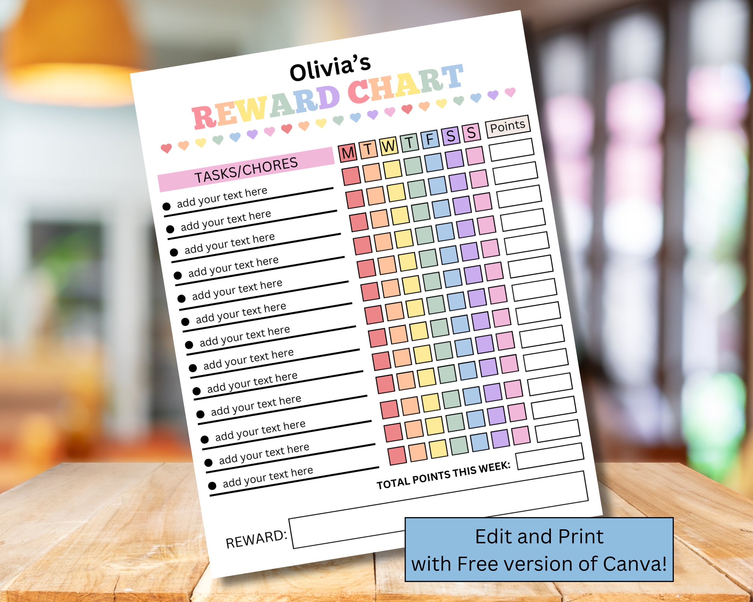 Kids Reward Chart- Editable Canva Template- Printable and Reusable- Job ...