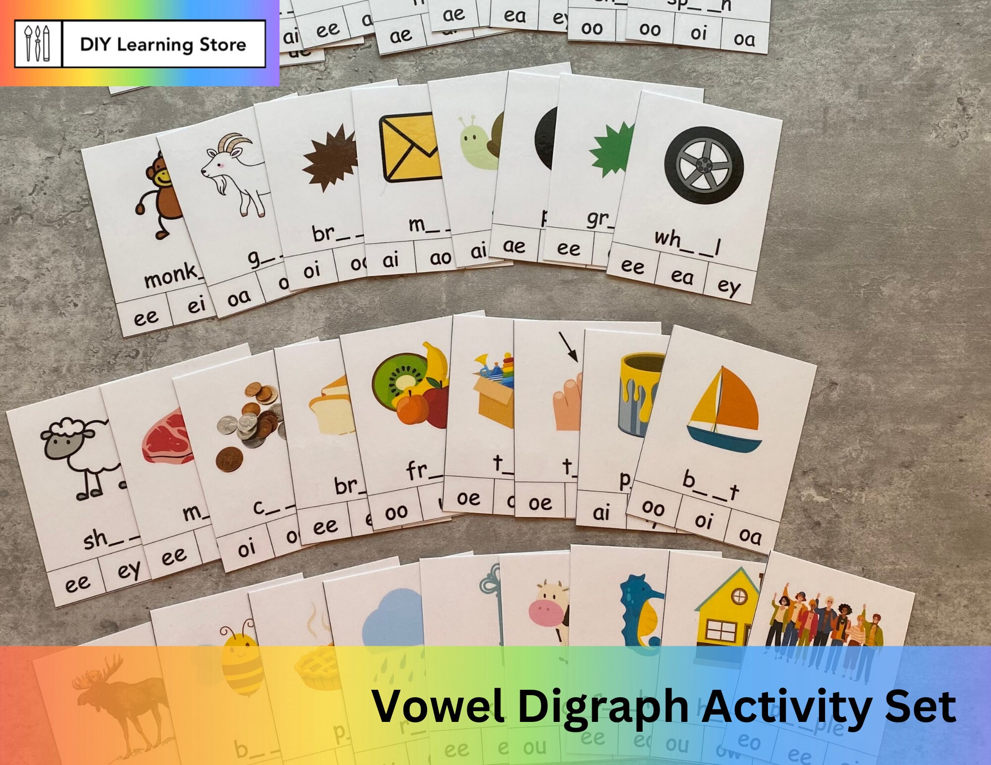 Vowel Digraph Activity Cards – Montessori Learning Toy (PDF) - Etsy