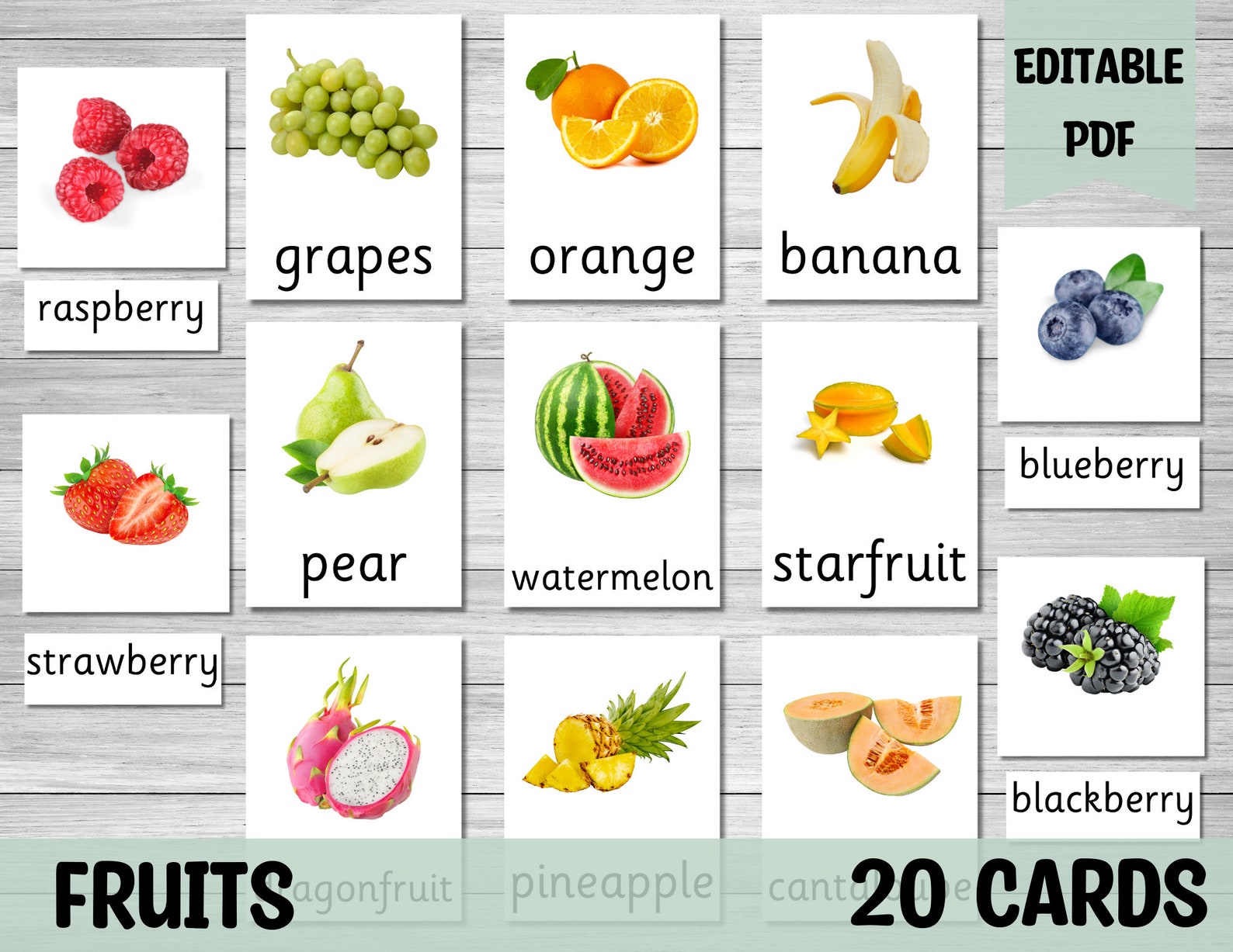Fruits- Montessori 3 Part Flash Cards- Montessori Toys and Games ...