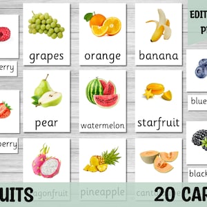 Fruits- Montessori 3 Part Flash Cards- Montessori Toys and Games ...