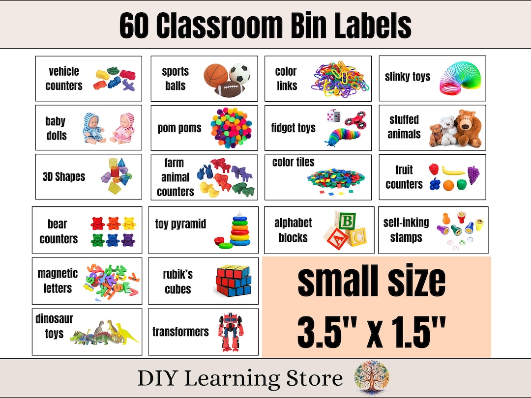 60 Classroom Labels- Small Toy Labels- Toy Organization- Toy Storage ...