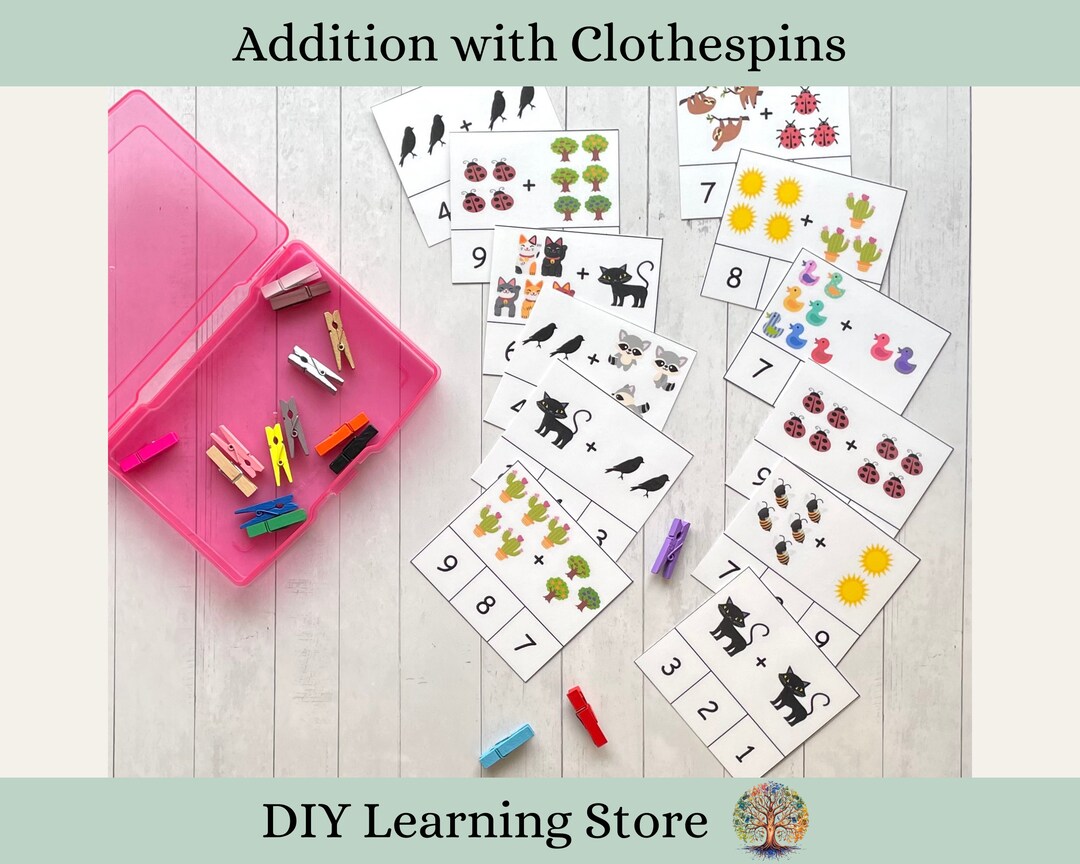 Addition With Clothespins Task Box Activity Set- Montessori Learning ...