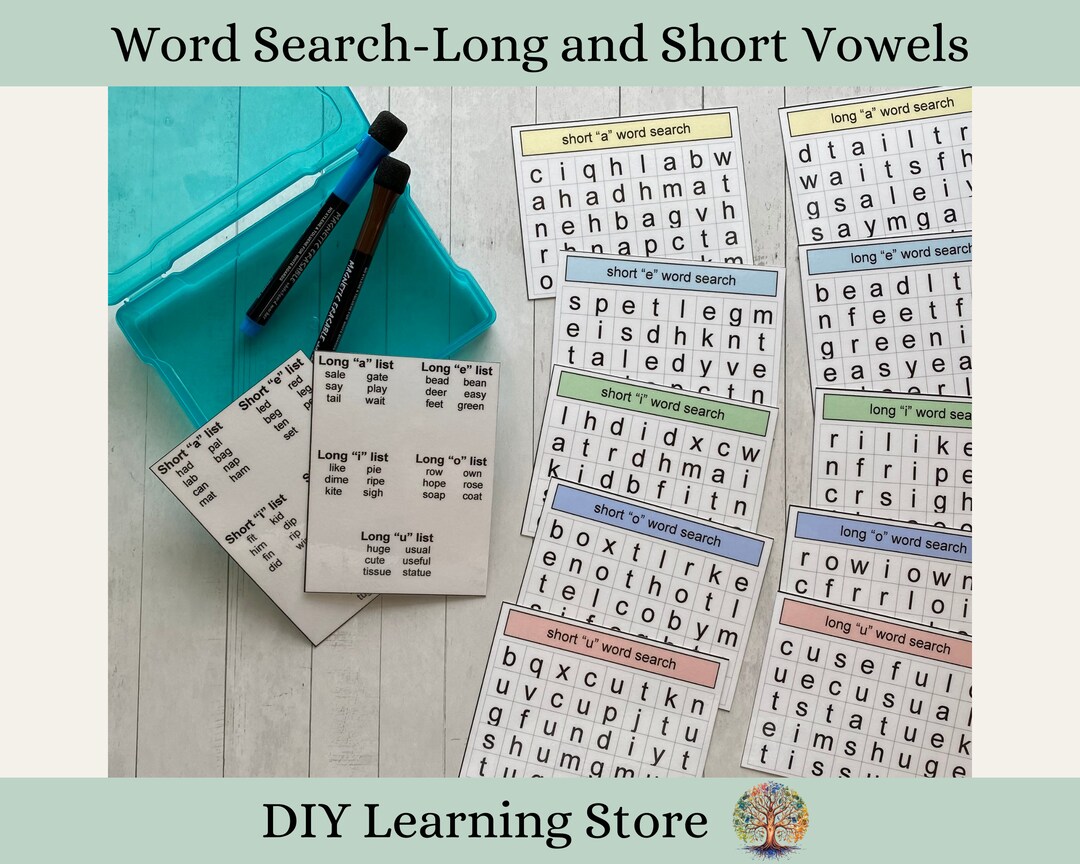 Word Search Activity Set- Short and Long Vowel Sounds- Montessori ...
