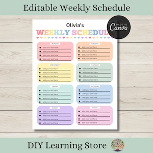 Kids Weekly Schedule- Editable Canva Template- Chore List- Task Planner ...