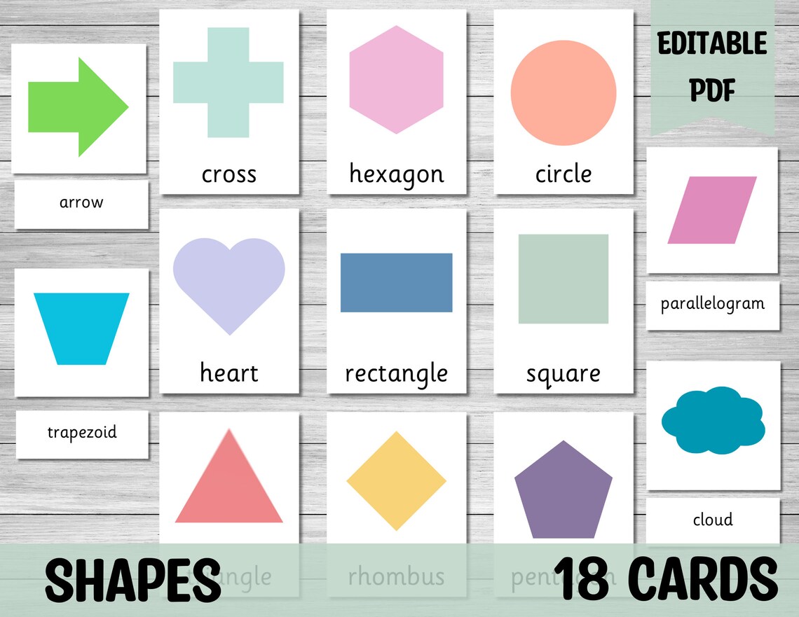 2D Shapes Montessori 3 Part Flash Cards Instant Download - Etsy