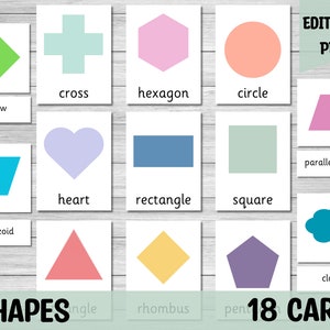 2D Shapes- Montessori 3 Part Flash Cards- Instant Download- Editable ...