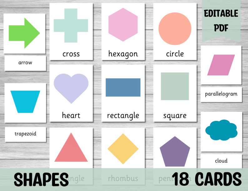 2D Shapes- Montessori 3 Part Flash Cards- Instant Download- Editable ...