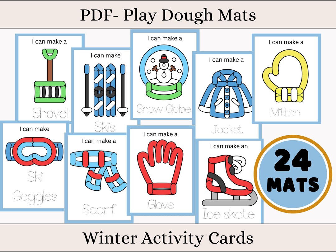 Winter Playdough Mats- 24 Visual Cards- Preschool, Kindergarten, 1st ...