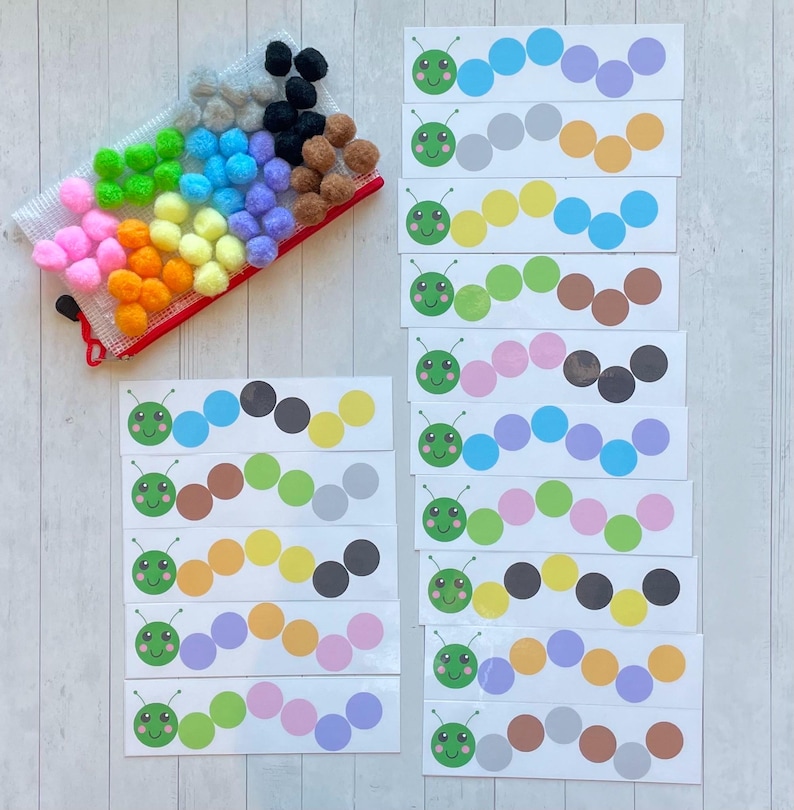 Pom Pom Patterns Activity Set- Montessori Learning Toy for Preschool ...