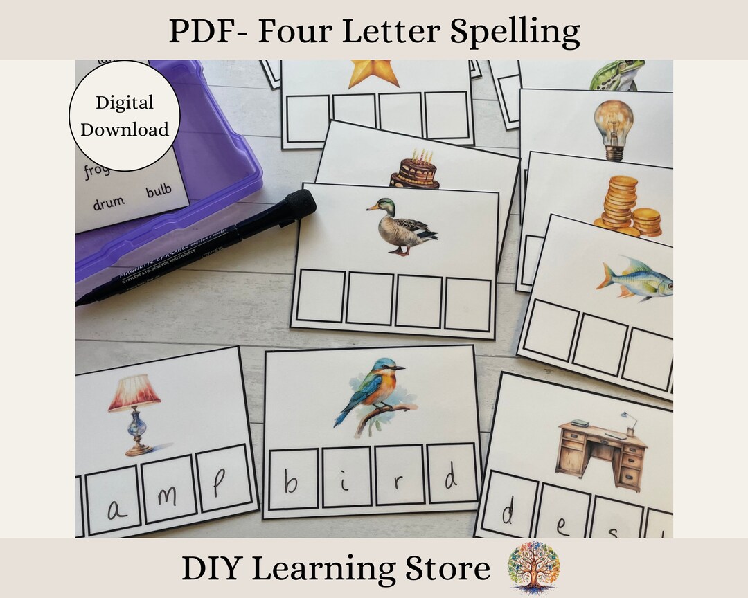 Spelling Practice- 4 Letter Words- Instant Download- Montessori ...
