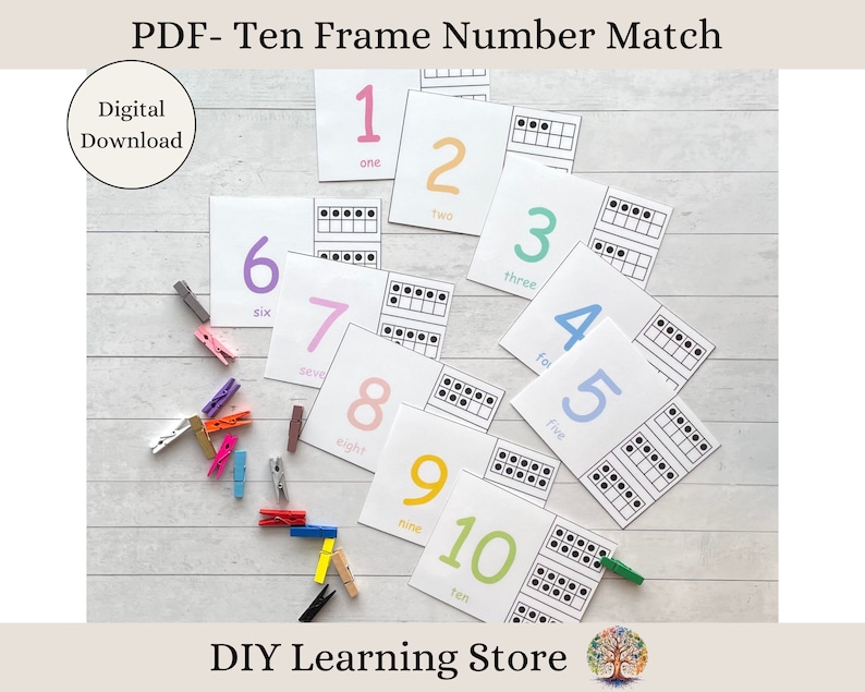 Ten Frame Counting Cards PDF – Number Matching Clip Cards for Preschool ...