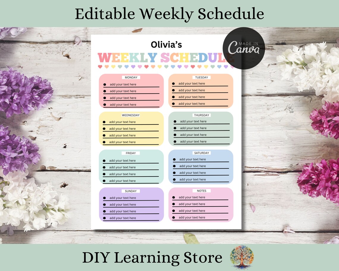 Kids Weekly Schedule- Editable Canva Template- Chore List- Task Planner ...