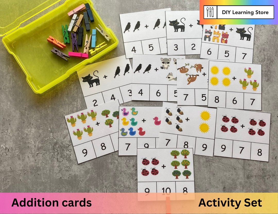 Addition With Clothespins Task Box Activity Set Montessori Learning Toy ...
