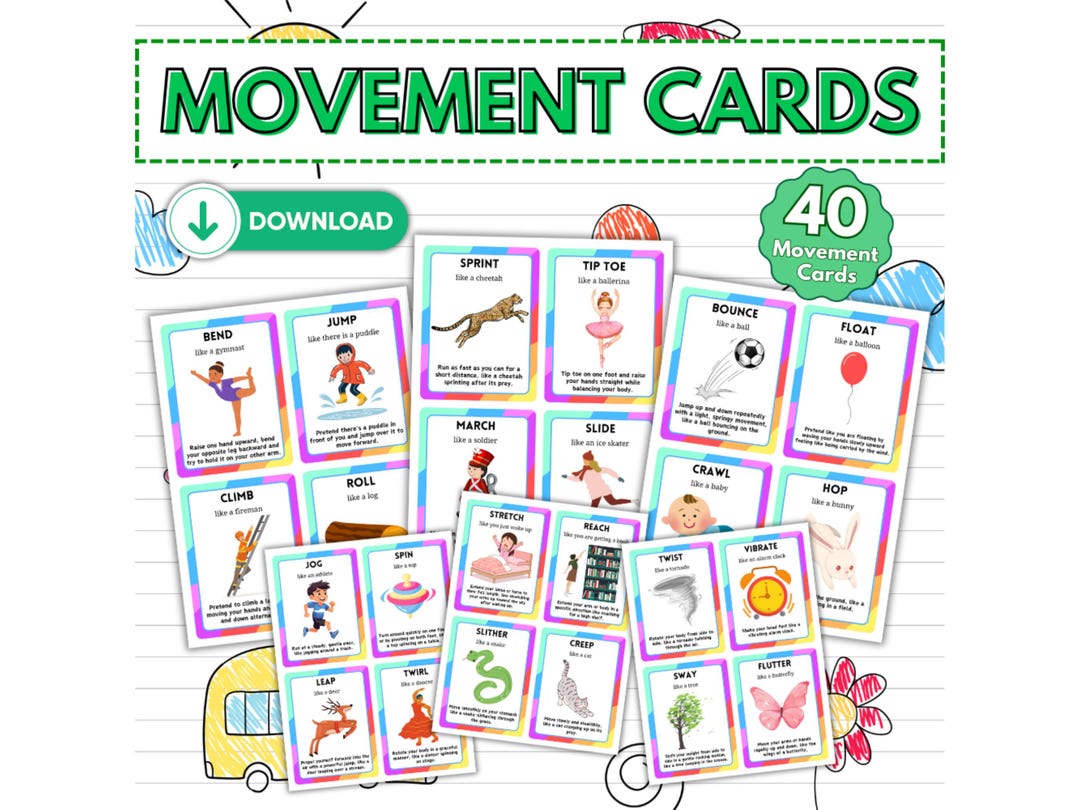 Movement Cards for Kids Printable PDF With 40 Cards to Get Kids Moving ...