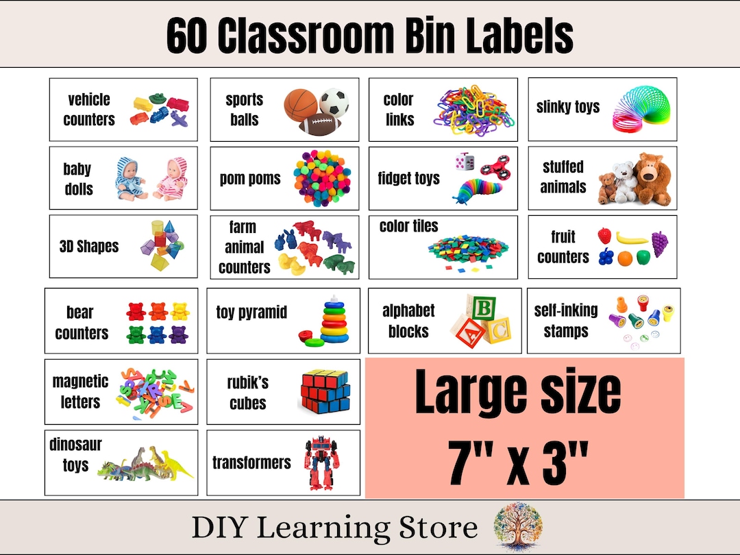 60 Classroom Labels- Bin Labels- Classroom Center Signs- Toy Bin Label ...