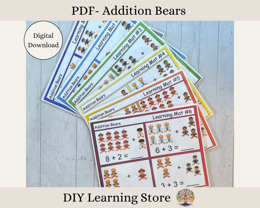 Addition Bear Learning Mats- Instant Download- Montessori Learning Toy ...