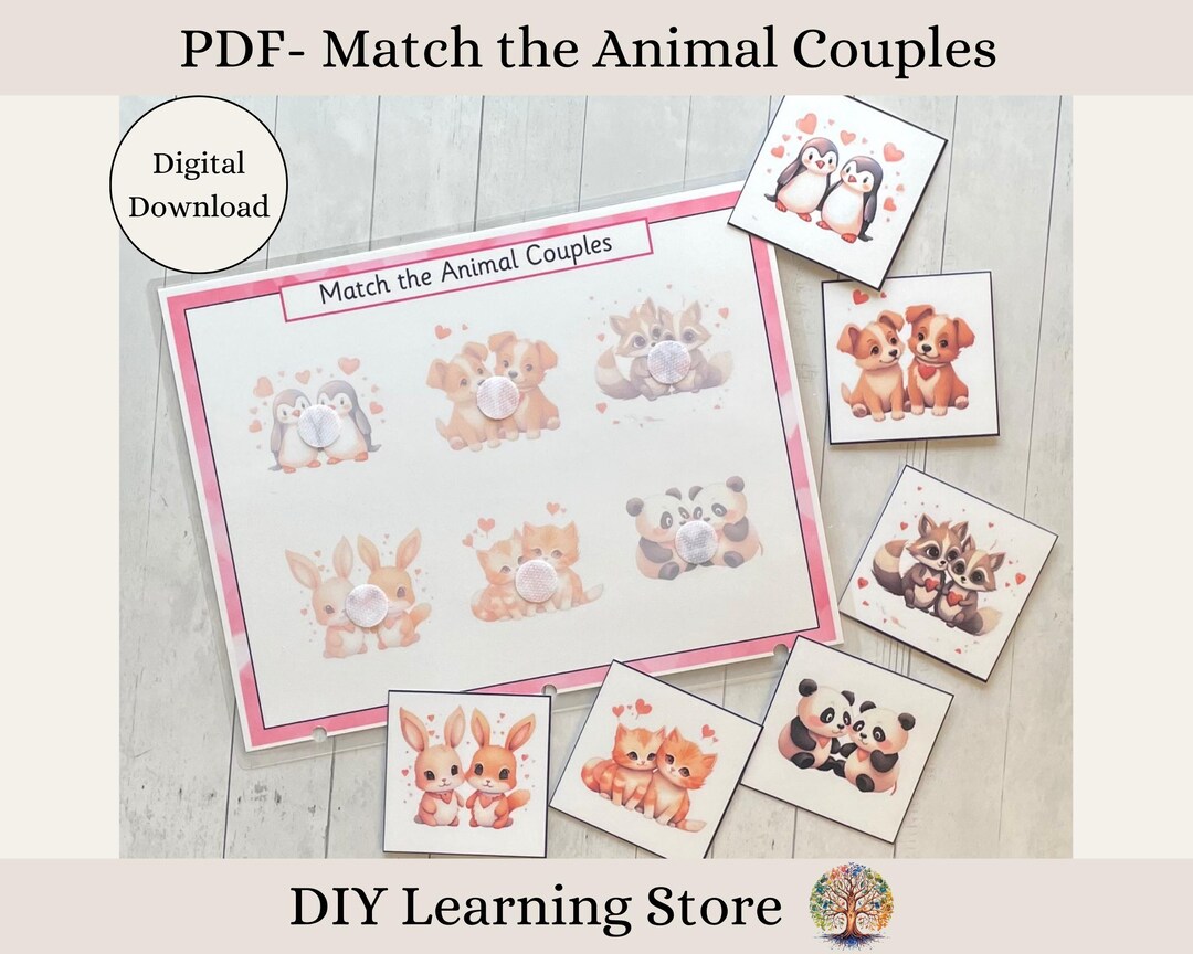 Matching Animal Couples- Valentine's Activity Page- Toddler, Preschool ...