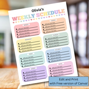 Kids Weekly Schedule- Editable Canva Template- Chore List- Task Planner ...