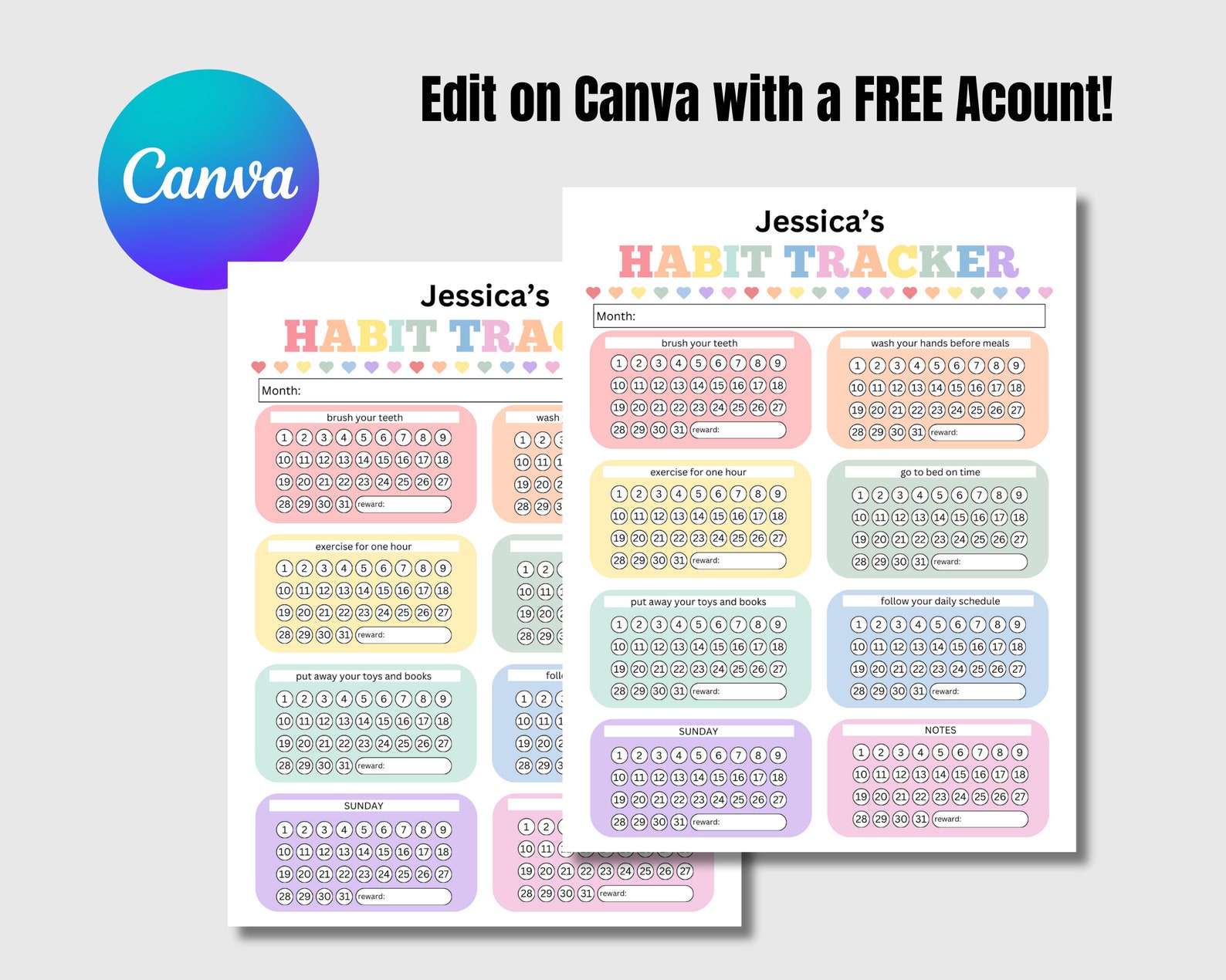 Editable Habit Tracker - Kids Behavior Planner - Monthly Habit Tracker ...