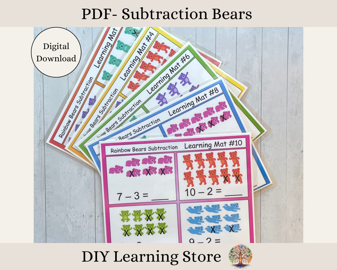 Subtraction Bears Learning Mats- Instant Download- Montessori Learning ...