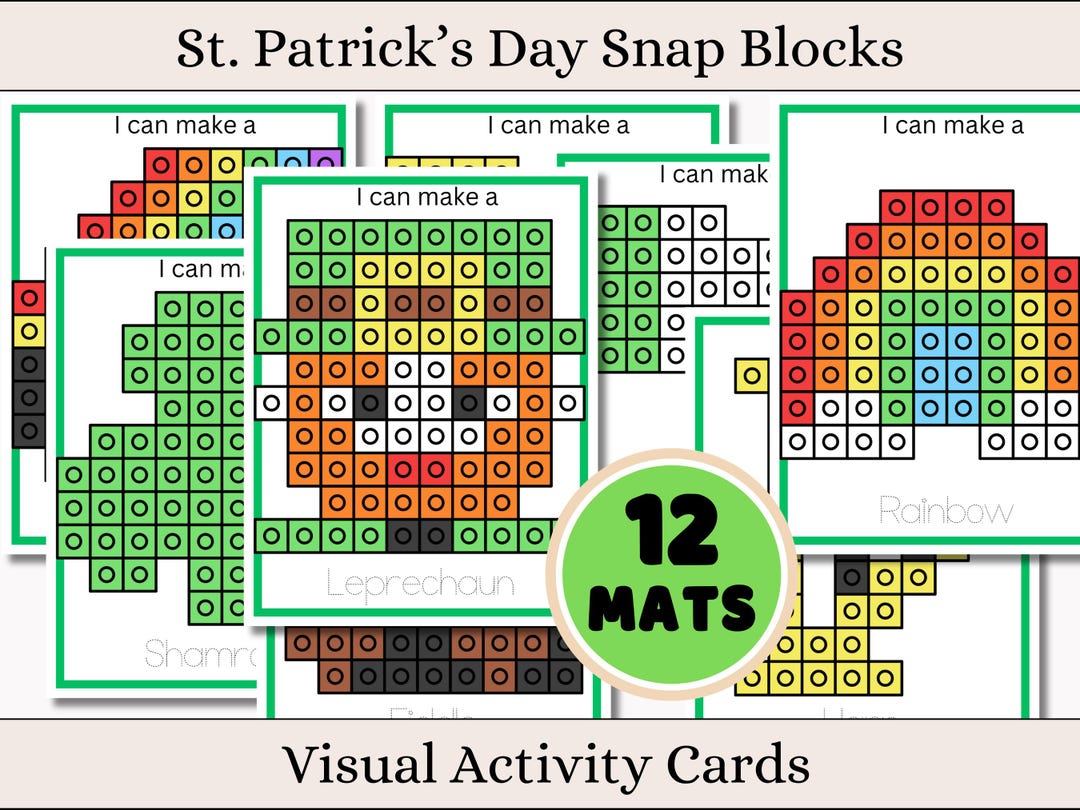 St. Patrick's Day Snap Block Mats- 12 Visual Cards- Preschool ...