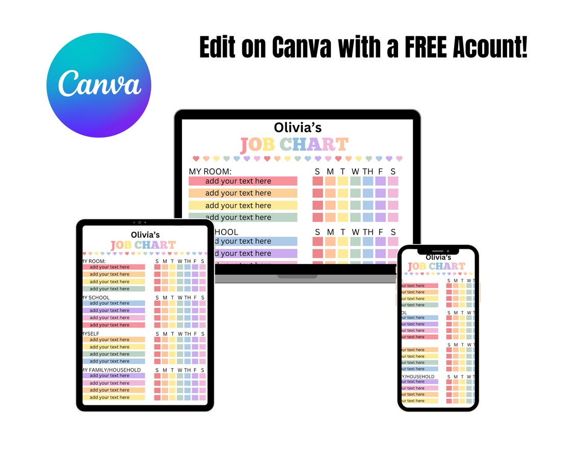 Editable Kids Job Chart- Weekly Planner- Kids Schedule ...