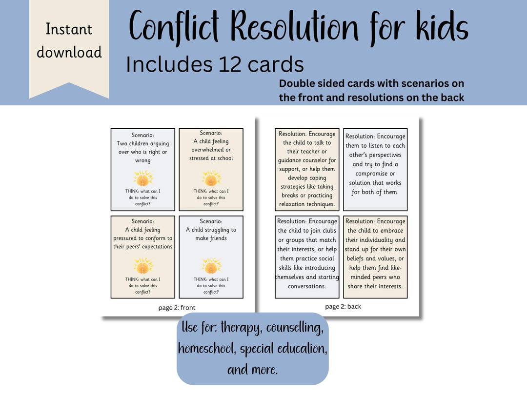 Conflict Resolution Cards-help Kids Solve Social Emotional Problems ...